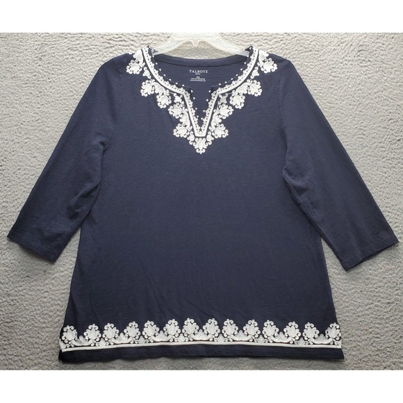 Talbots | Tops | Talbots Tunic Top Womens Pxl Black Embroidered Floral ...